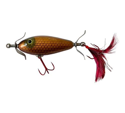 HANDMADE WOOD GLASS EYE TWIN PROP FISHING LURE • COPPER SCALE SHIMMER ...