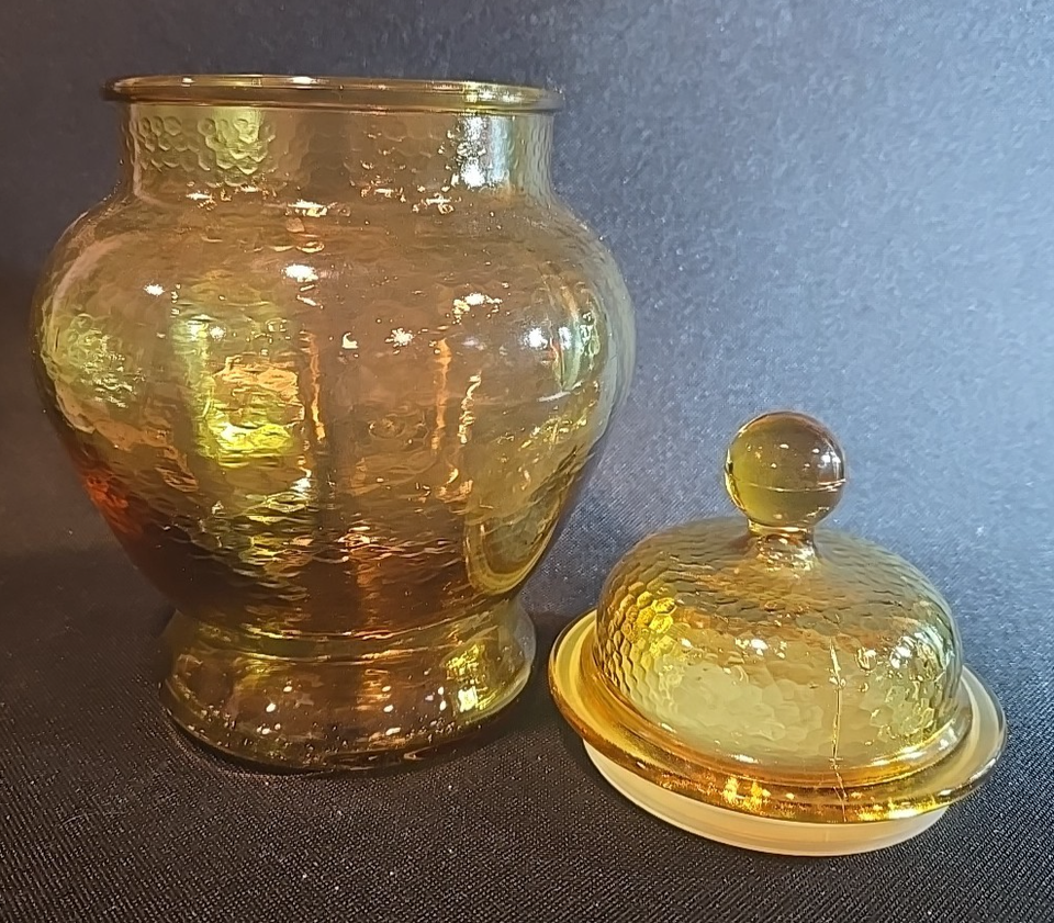 Vintage Covered Apothecary Jar Amber Pebble Texture Candy Jar Indiana ...