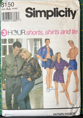 1990's Simplicity Unisex Shorts,Shirt and Tie Pattern 8150 Size XS-M ...