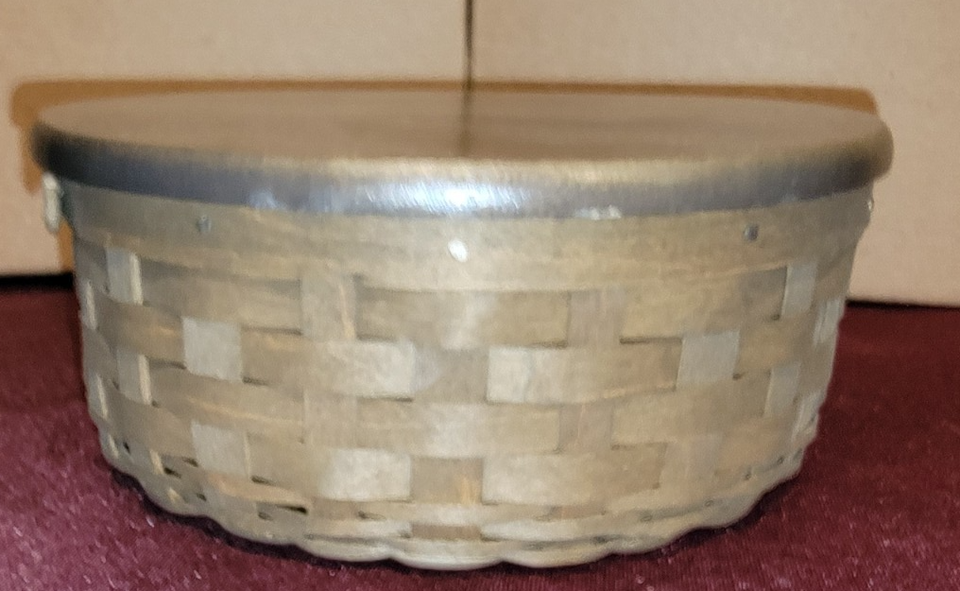 Longaberger Rich Brown 7" Round Keeping Basket with Lid and protector ...