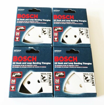100 BOSCH HOOK AND LOOP SANDING TRIANGLES DISCS 240 GRIT 6 HOLE ITALY ...