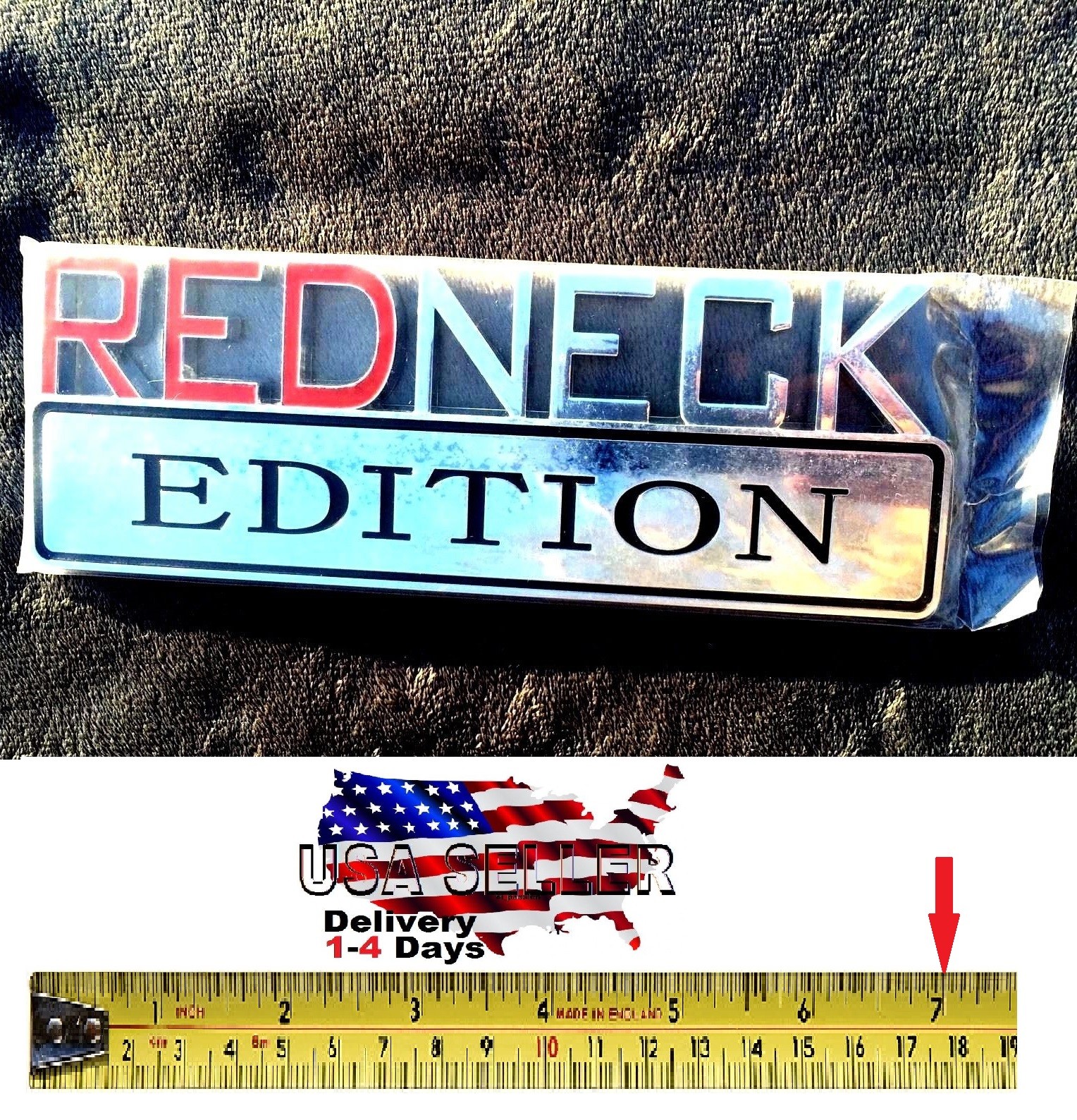 REDNECK EDITION EMBLEM TRUCK car Molding Logo DECAL sign CHROME RED ...