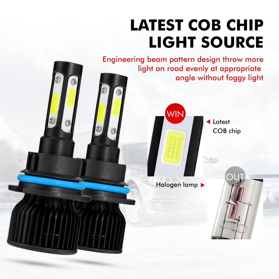 4 Sided 9004 LED Headlight Bulb Hi/Lo Beam 10000W 3600000LM 6000K Super ...