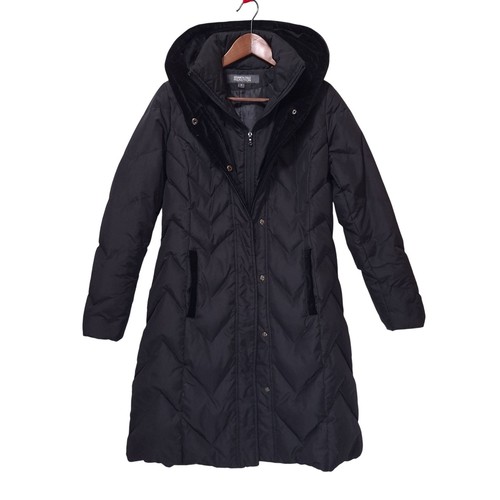 Kenneth Cole Down Hooded Puffer Coat Velvet Trim Women S Black Quilted ...