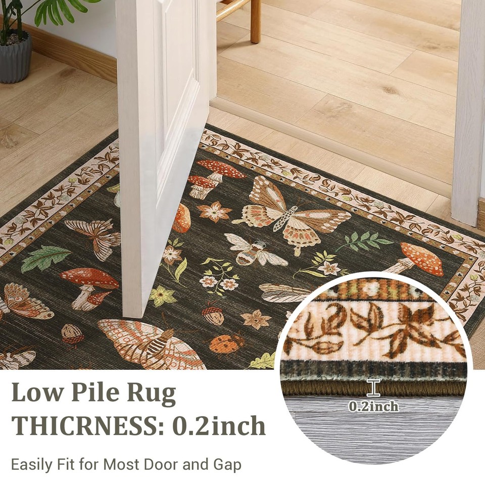 4x6 Rug Non-Slip Washable Carpet - Mushroom Soft Low-Pile Stain ...