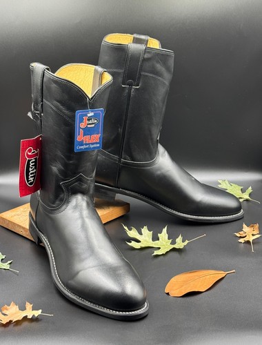 Justin Roper Cowboy Western Men’s Size 13D Black Leather Boots Style ...