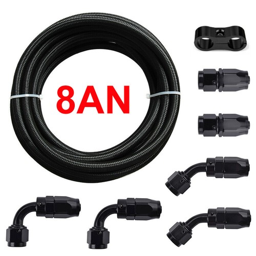 10FT 8AN 1/2'' Nylon Braided Fuel Line Oil/Gas/Fuel Hose Line End ...