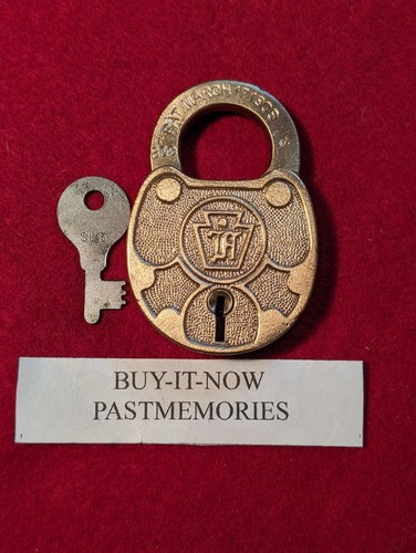 1908 "FRAIM" PIMPLED OVAL BRASS PADLOCK W/ KEY, OLD VINTAGE LOCK ...