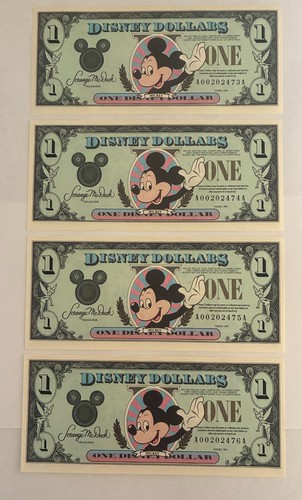 Disney Dollars $1 Mickey Bills (4) Uncirculated in Sequential Order | eBay