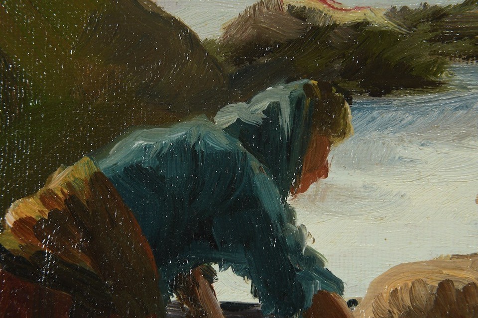 P94V17- Sigrid Bech Knudsen 1864-1948) Gemälde Bauern mit Schafen und ...