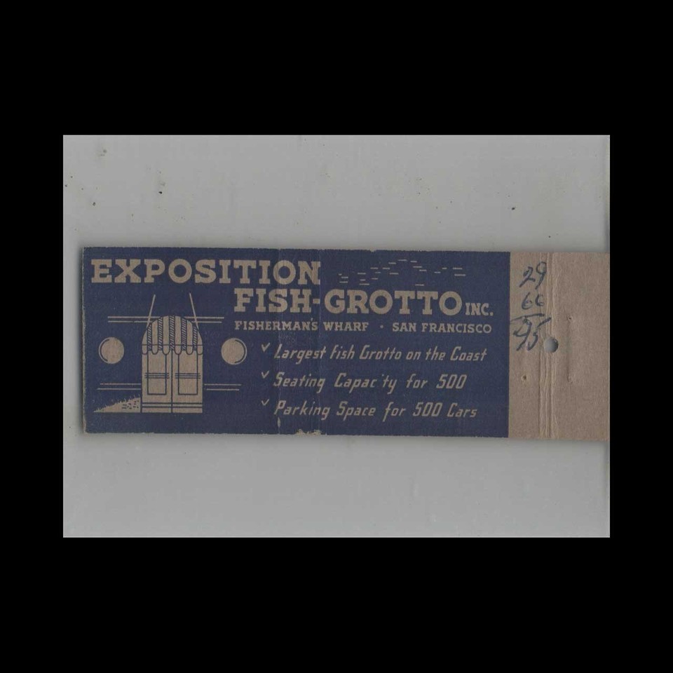 Full Length Matchbook Cover Exposition Fish-Grotto Inc Fisherman's ...