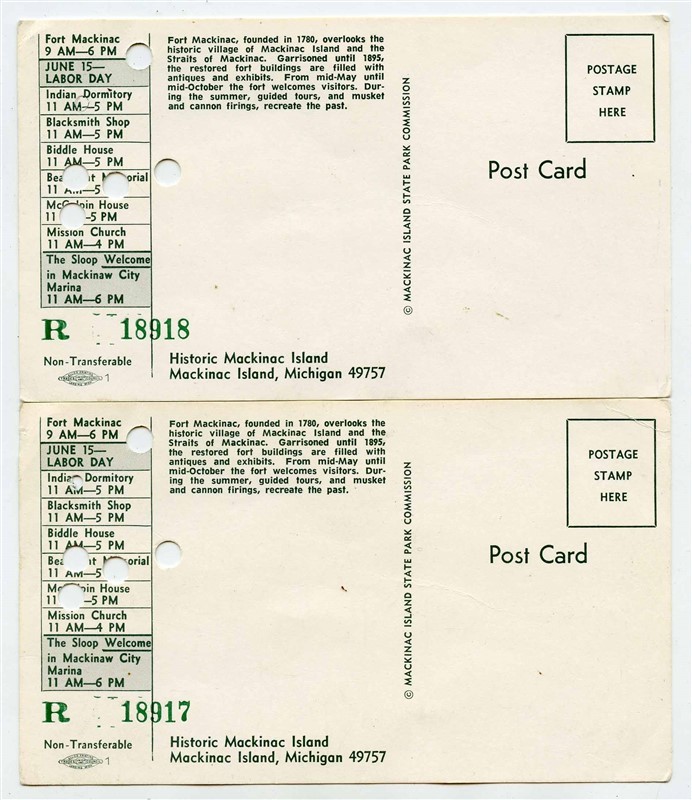 2 Historic Mackinac Island Adult Ticket Postcards | eBay