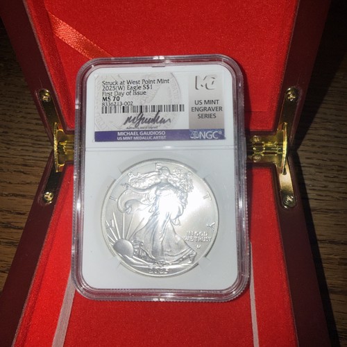 2025 – W EagleFDOI Ms 70 Mint Engraver Michael Gaudioso. Silver Eagle ...