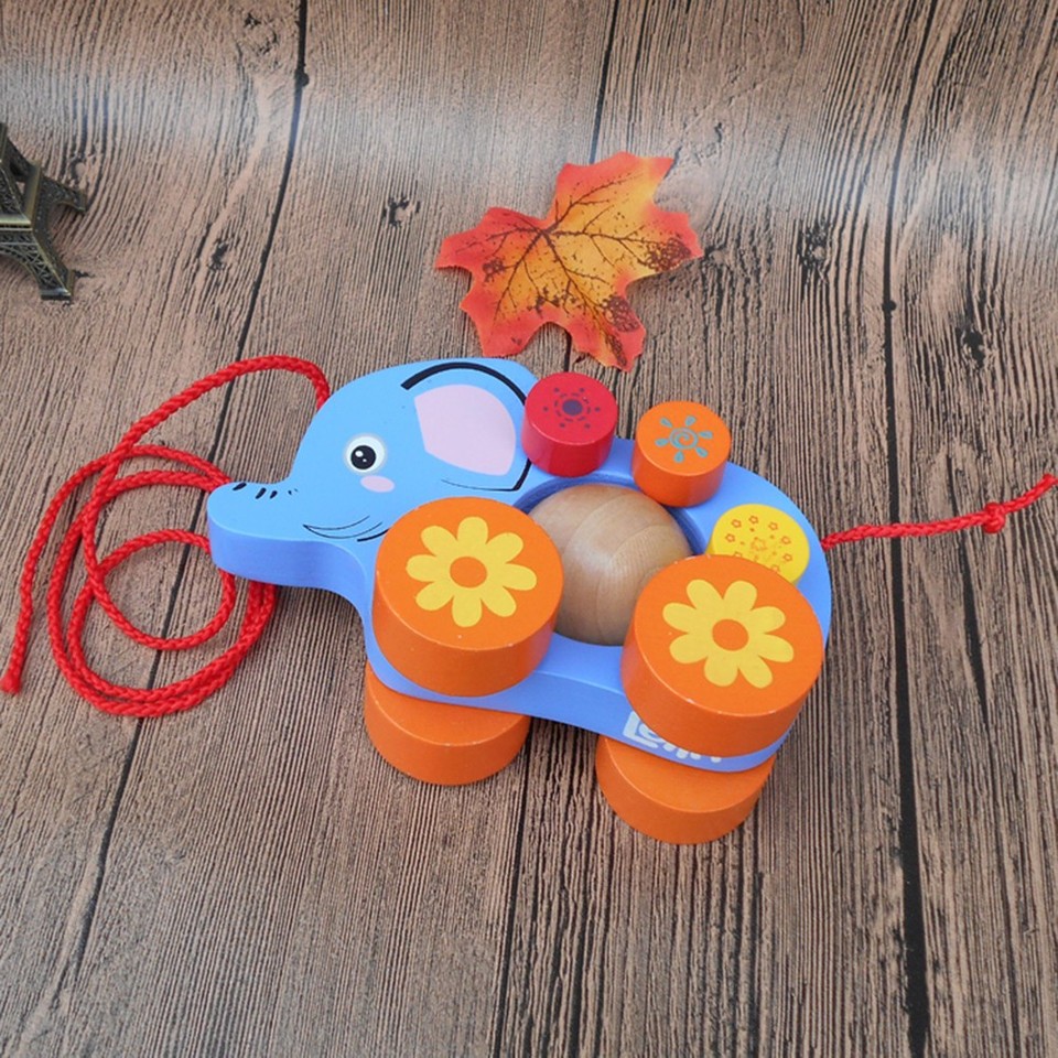 1PC Funny Traction Toy Cartoon Elephant Pulling Cart Toy Creative Baby ...
