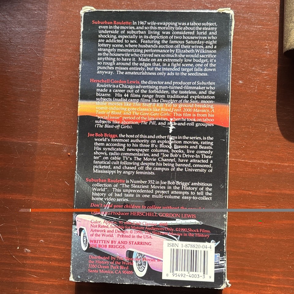 Rare Vntg Joe Bob Briggs Suburban Roulette VHS The Sleaziest Movies In ...