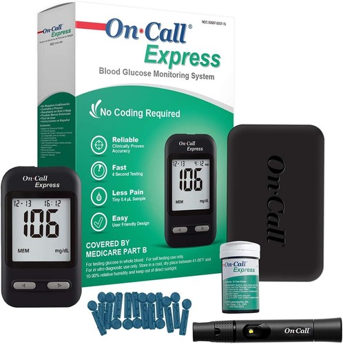 On Call Express Diabetes Testing Kit- Blood Glucose Meter, 10 Blood ...