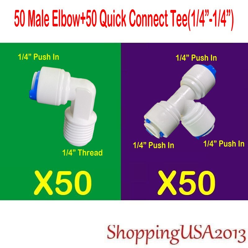50X Male Elbow +50 X Quick Connect Tee Push In Fitting Connector 1/4"-1 ...