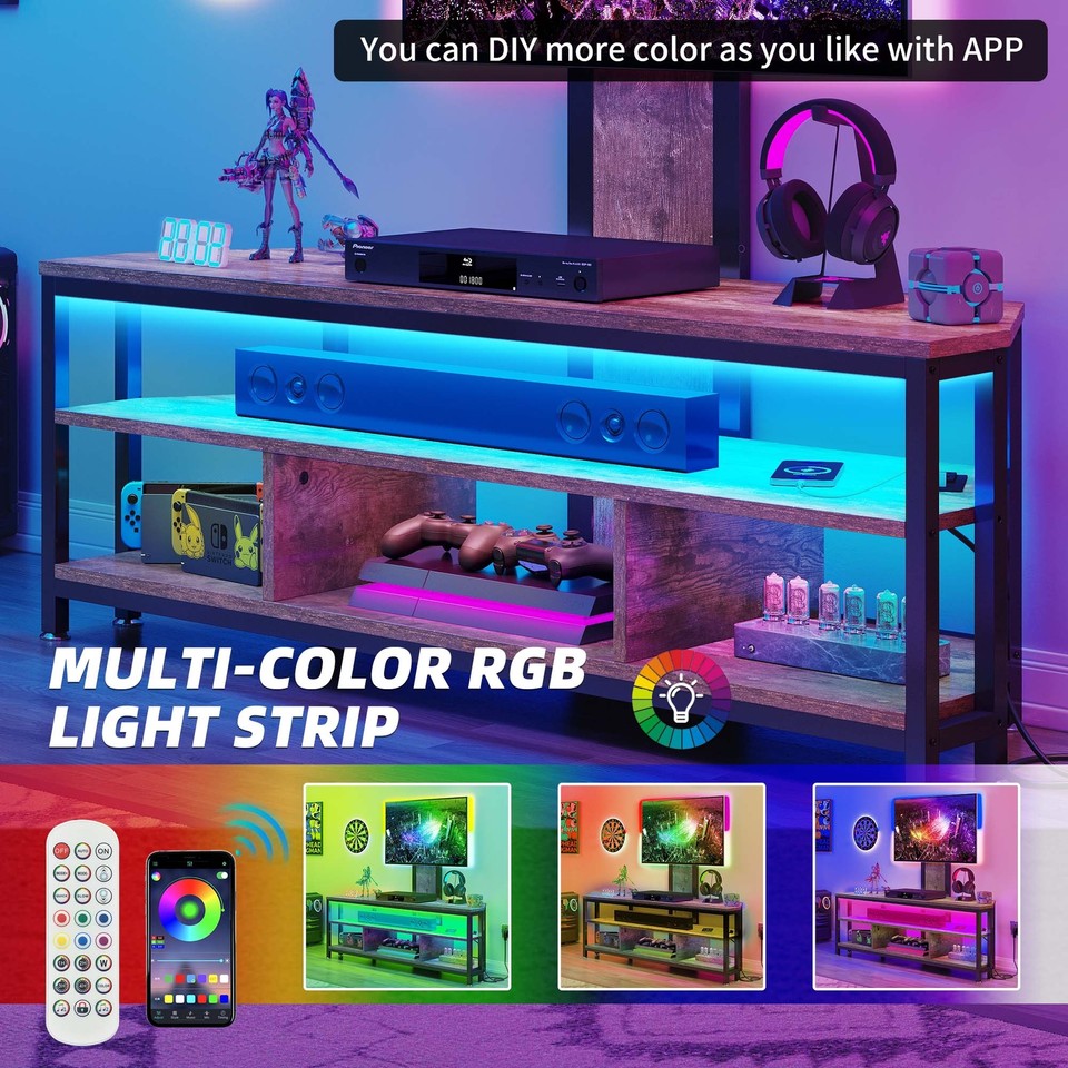 LED Corner Floor TV Stand with Mount & Power Outlets for 32/45/55/60/65 ...