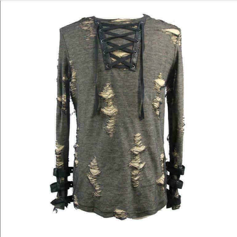Devil Fashion Men Long sleeves Shirts hole Gothic Steampunk T-Shirt ...