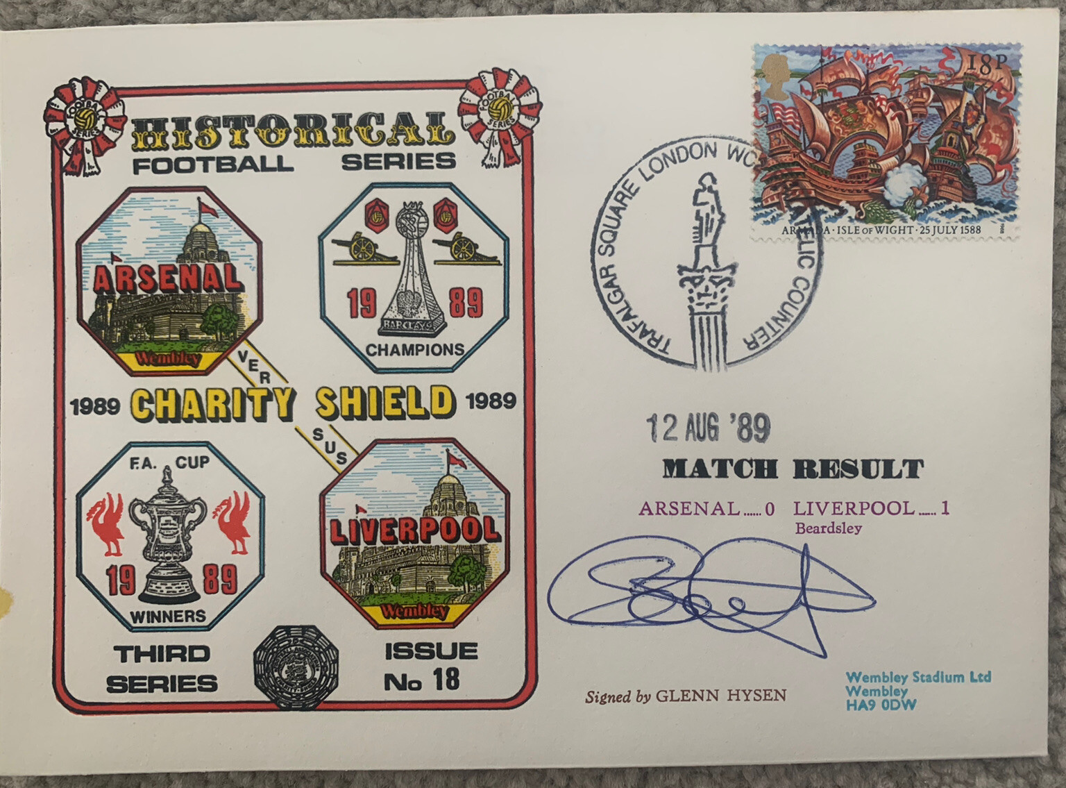 ARSENAL V LIVERPOOL 1989 DAWN FIRST DAY COVER SIGNED BY GLENN HYSEN ...