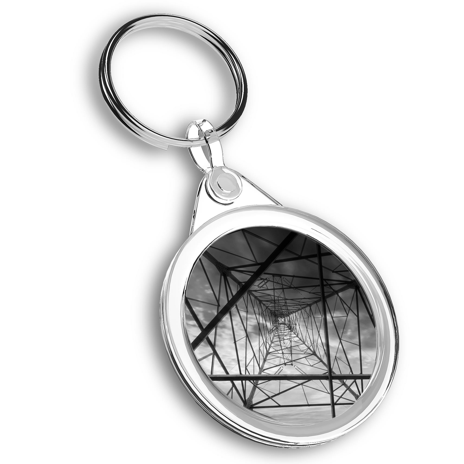 Keyring Circle - BW - Electricity Pylon Electric Grid Art #42009 ...