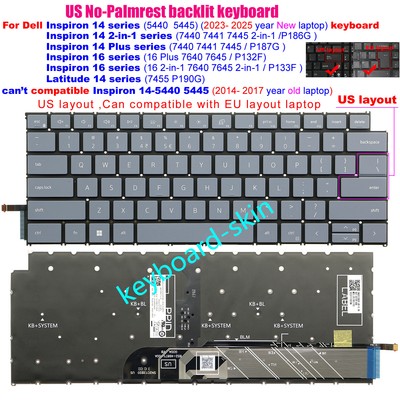 US-backlit Keyboard For Dell Inspiron 5440 5445 7441 7445 7640 7645 ...