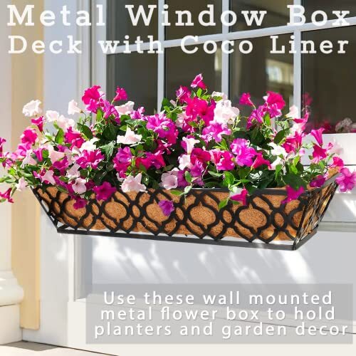 4 Pack 24 Inch Railing Planter Window Boxes Planters with Coconut Liner ...