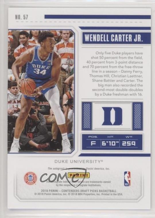 2018 Contenders Draft Picks Cracked Ice /23 Wendell Carter Jr #57 ...