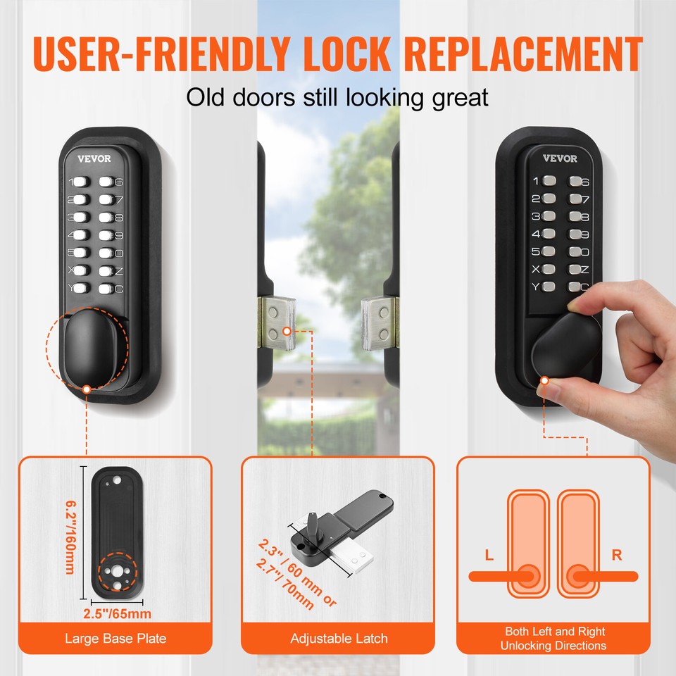 VEVOR Mechanical Keyless Entry Door Lock 14 Digit Keypad Surface-mounted Latch | eBay