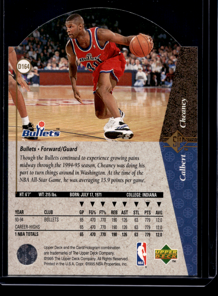 Calbert Cheaney Upper Deck SP 1995 Die Cut Card #D164 Washington ...