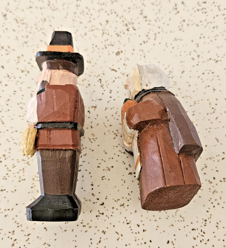 Vintage Pair of 4" Thanksgiving Pilgrim Figures Wood Carved Hand ...