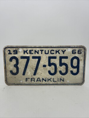 Kentucky License Plate 1966 Franklin County KY Tag Vintage Blue & White ...