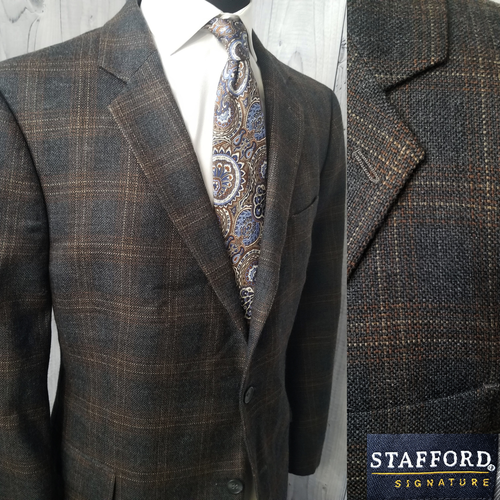 Stafford "Signature" Mens 48r Blazer Wool Brown Tweed Hopsack Sport ...