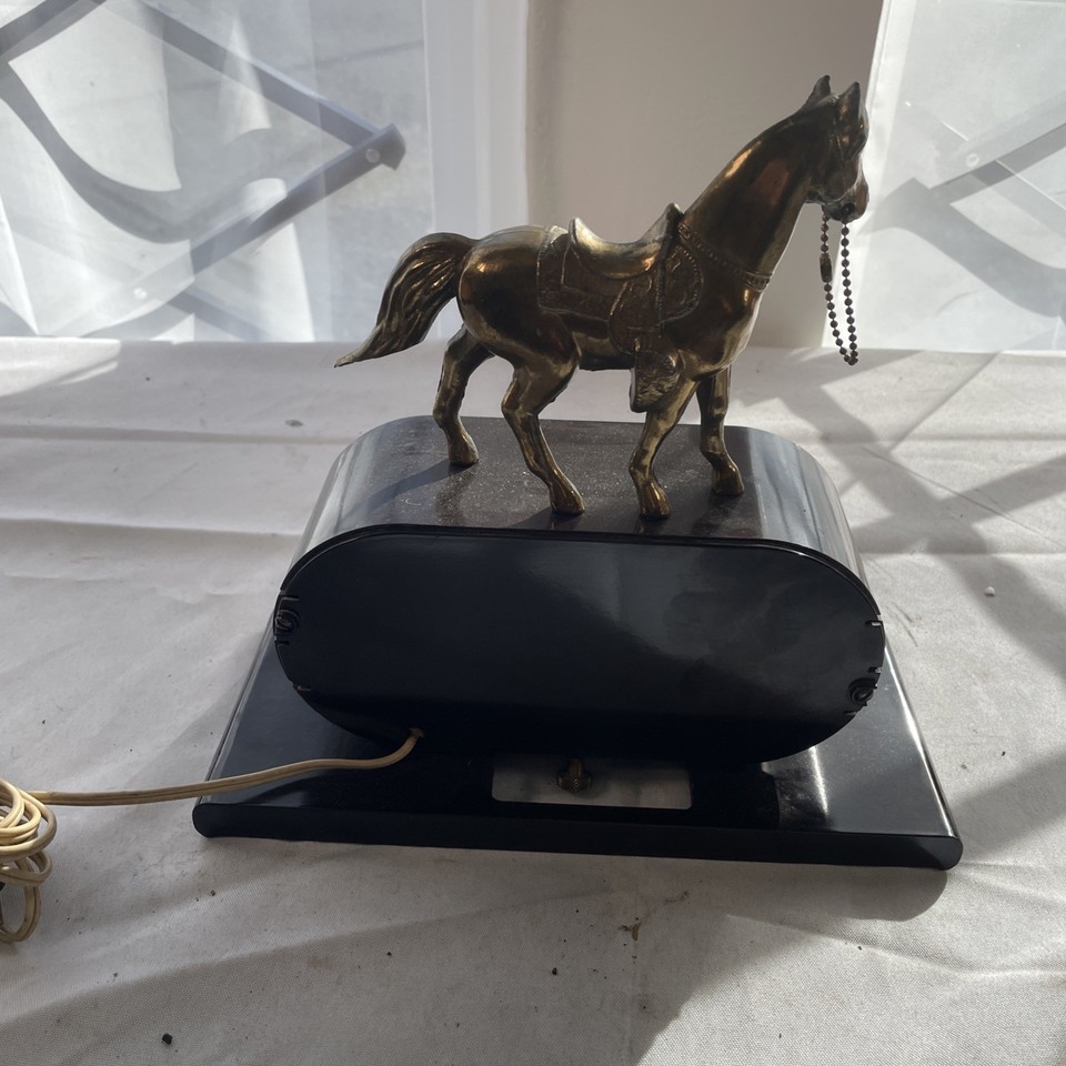 Vtg Tele-Vision Early Flip Roll Number Clock With Brass Horse On Top ...