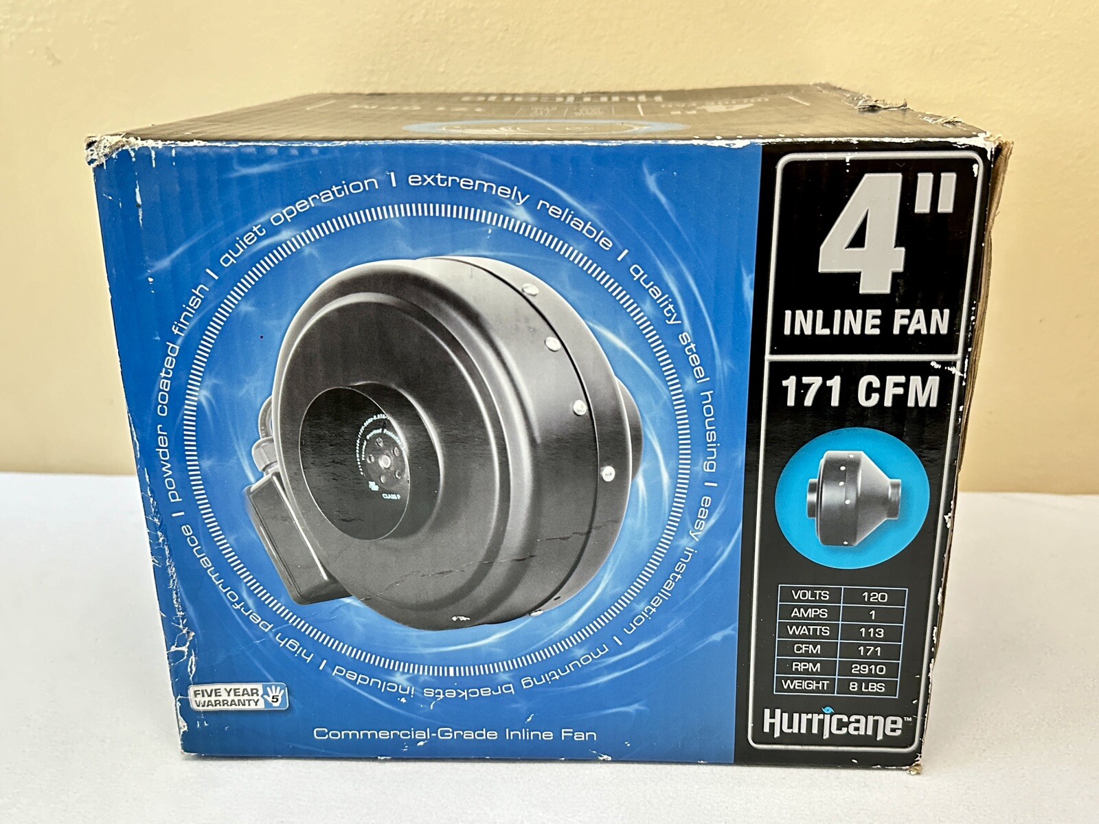Hurricane Inline Fan 4" - 171 CFM Duct Blower Or Grow Light Cooling Fan ...
