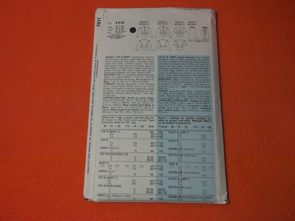 Vogue Patterns (W) ~ ALL Patterns are Size 8-12 ...