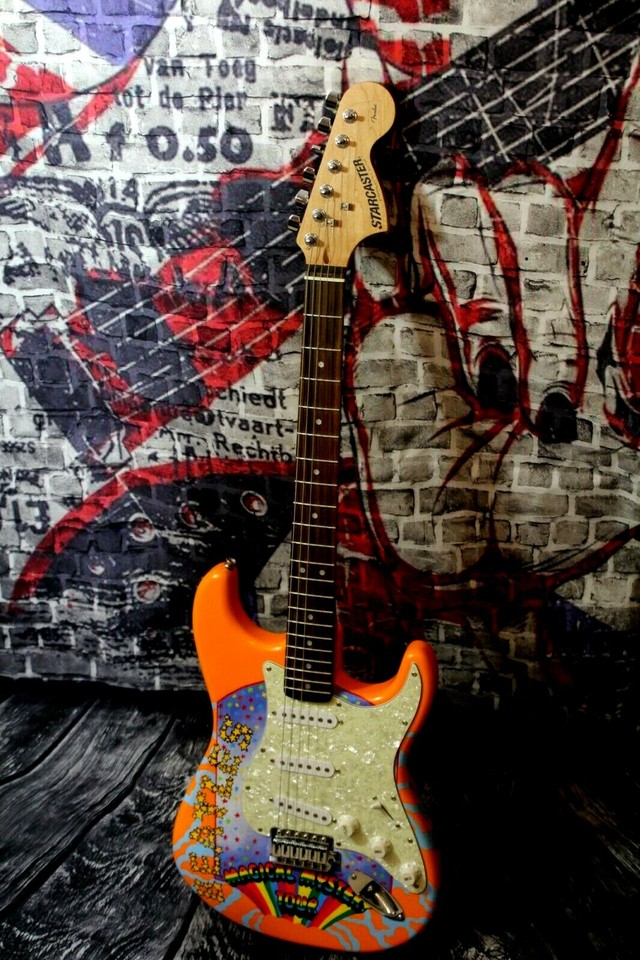 BEATLES Magical Mystery Tour Hand Painted FENDER GUITAR 💥BEATLES ~FREE ...