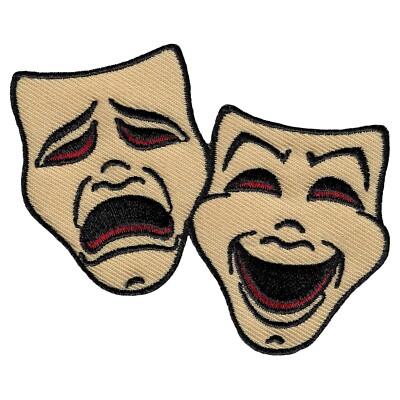 COMEDY TRAGEDY MASKS iron-on PATCH new EMBROIDERED DRAMA THEATRE ACTING ...