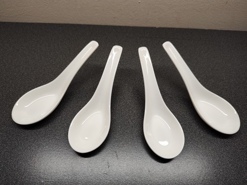 World Market Ceramic Asian Soup Spoons Set of 4 White 5-1/2 inch | eBay