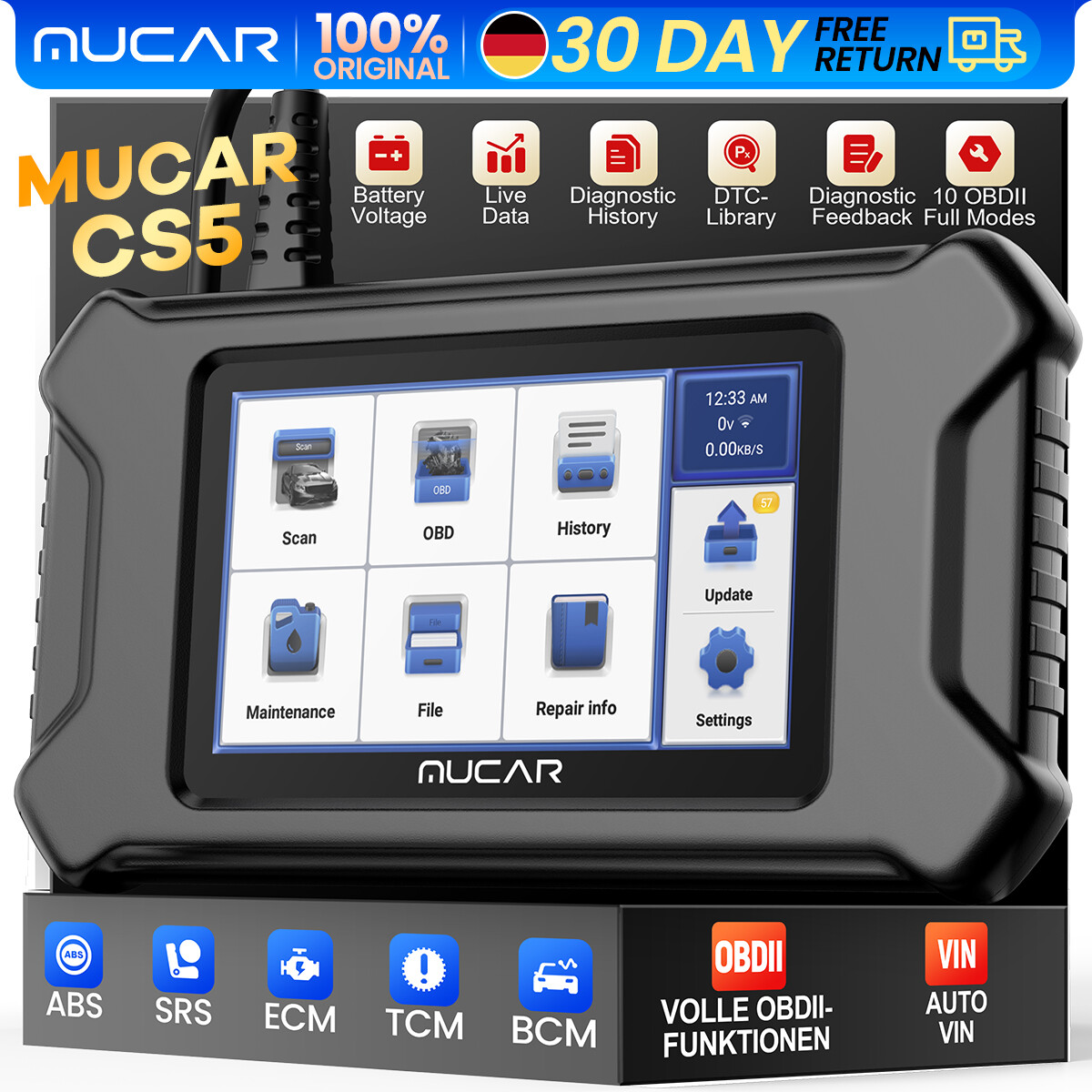 MUCAR CS5 Profi KFZ OBD2 Diagnosegerät AutoVIN ABS SRS ECM TCM BCM ...