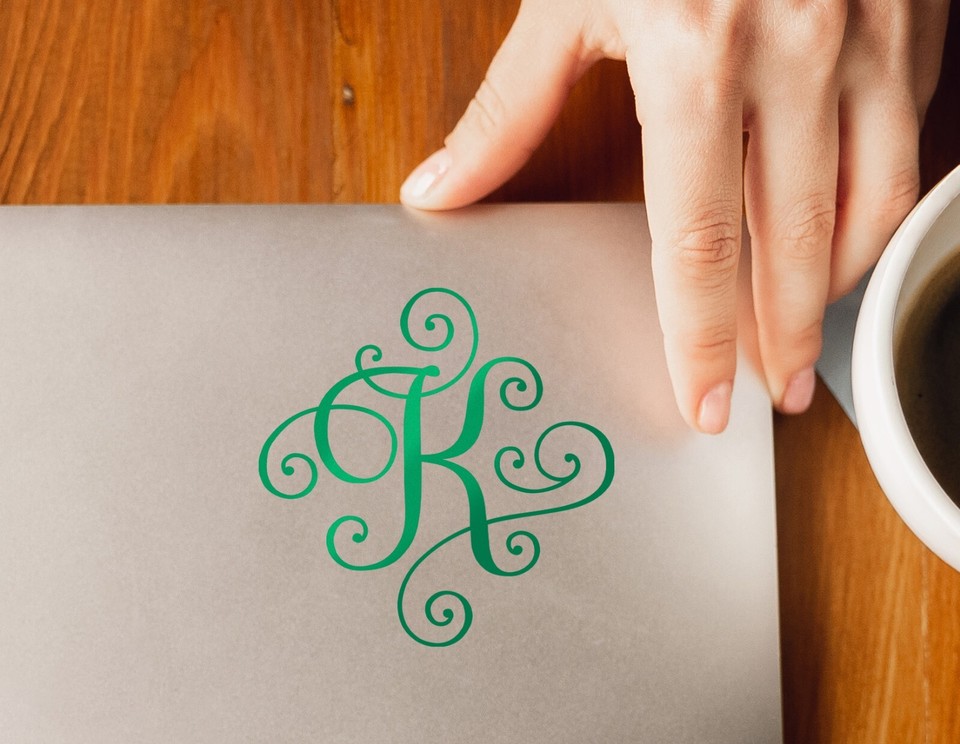 Scroll Monogram Inital Vinyl Decal Sticker | Decorative Letter Script ...