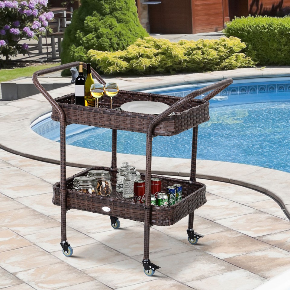 Outsunny 2-Tier Food and Serving Cart w/ Work Area, Great for Parties ...