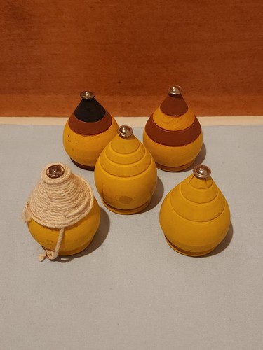 Lot of 5 - Vintage Yellow Wooden Spinning Tops | eBay