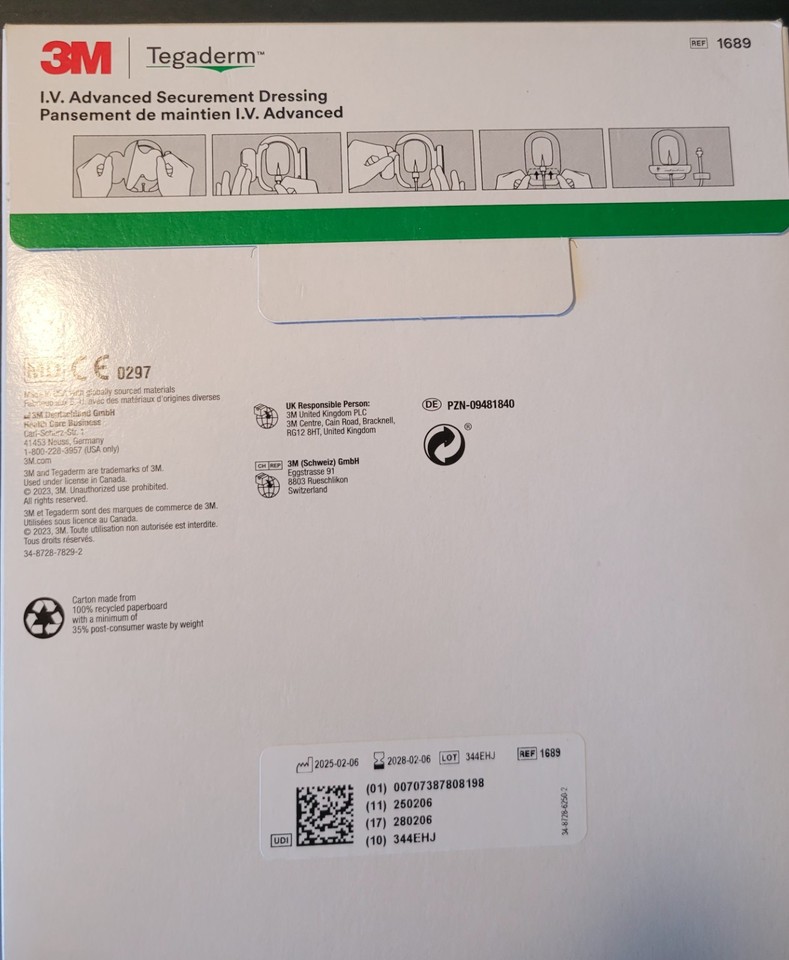 25 - 3M Tegaderm LV Advanced Securement Dressing 4inX 61/8 - ref 1689 ...