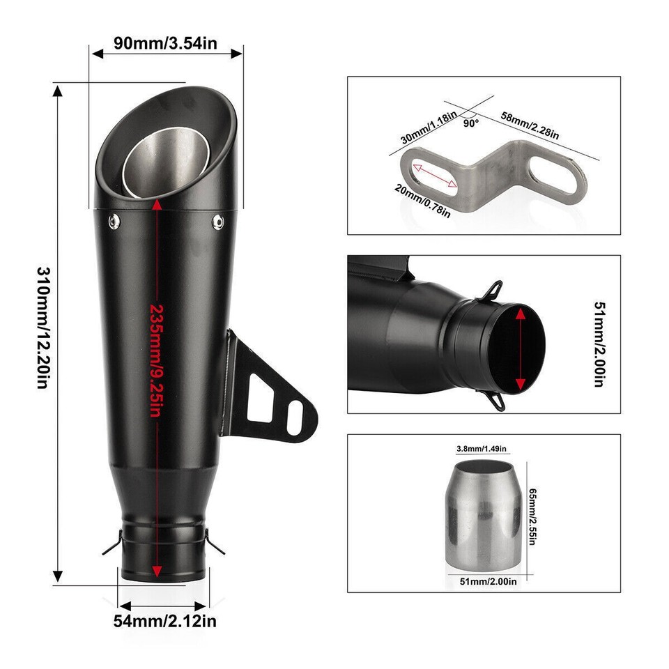 Racing Universal Motorcycles 38-51mm Slip On Exhaust Muffler Tail Pipe ...