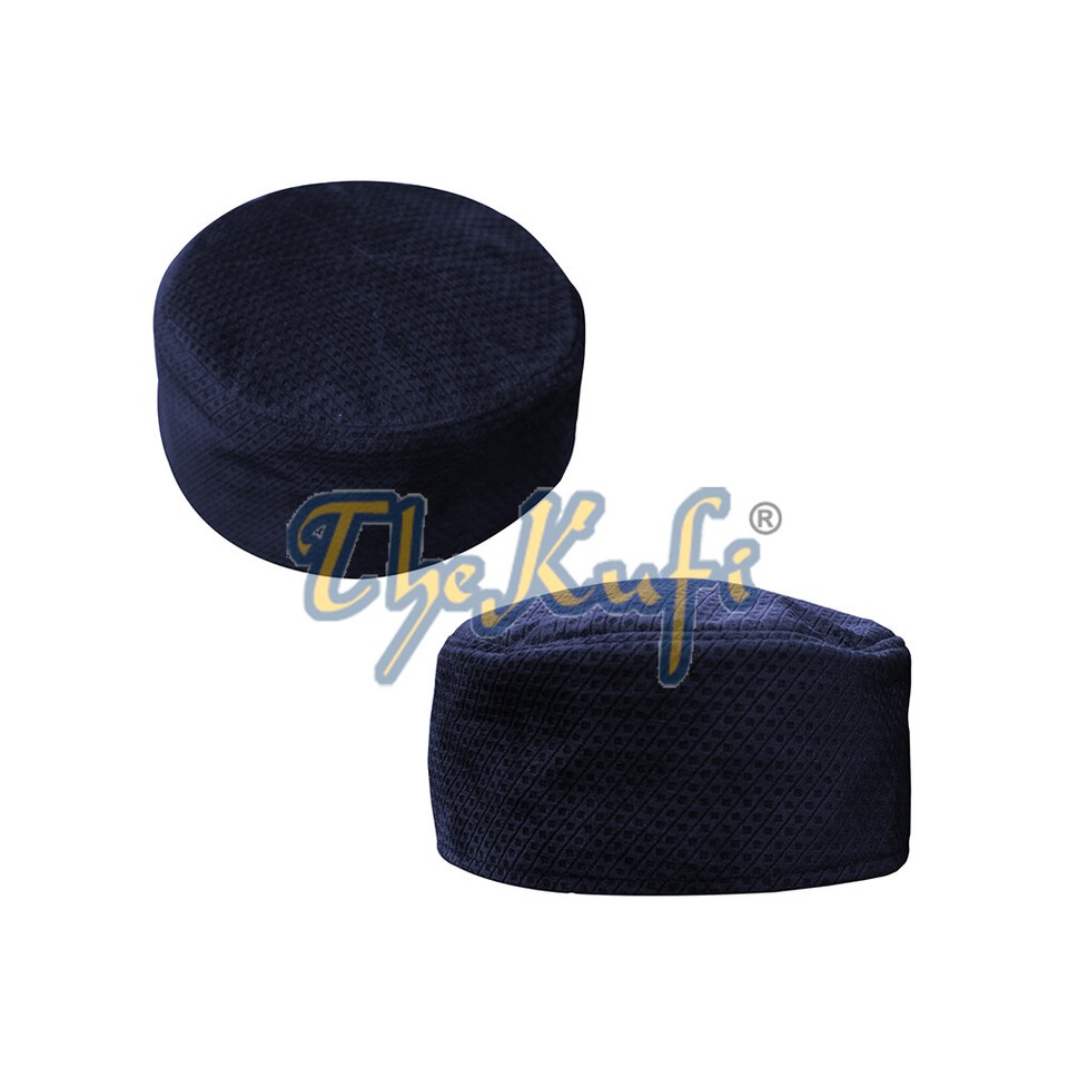 Smooth Velvet Kufi Dark Blue Semi-stff Round Caps - Turkish Muslim ...