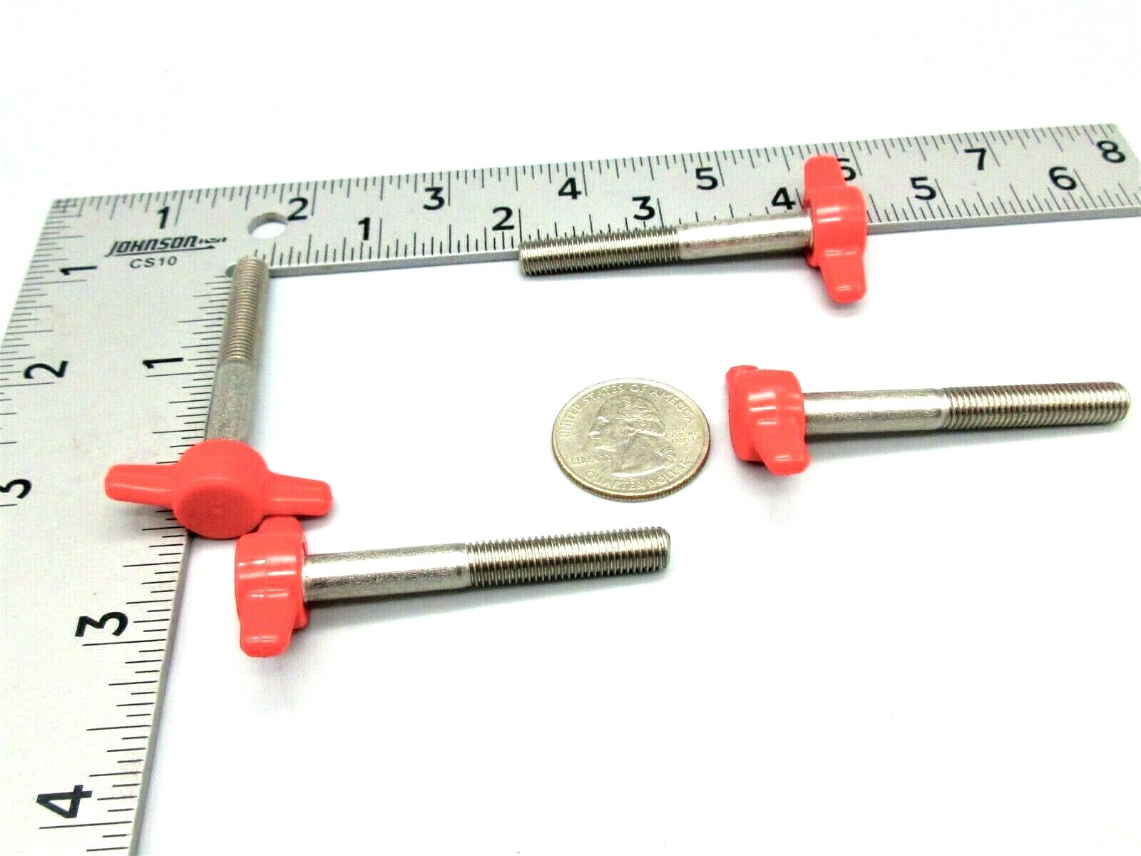1/4"- 28 Fine x 2" Thumb Screws Red Tee Wing Delrin Head SS 4 per ...