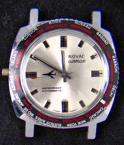 Rovac Airman Diver World Time Men's Manual Vintage Swiss Watch ...