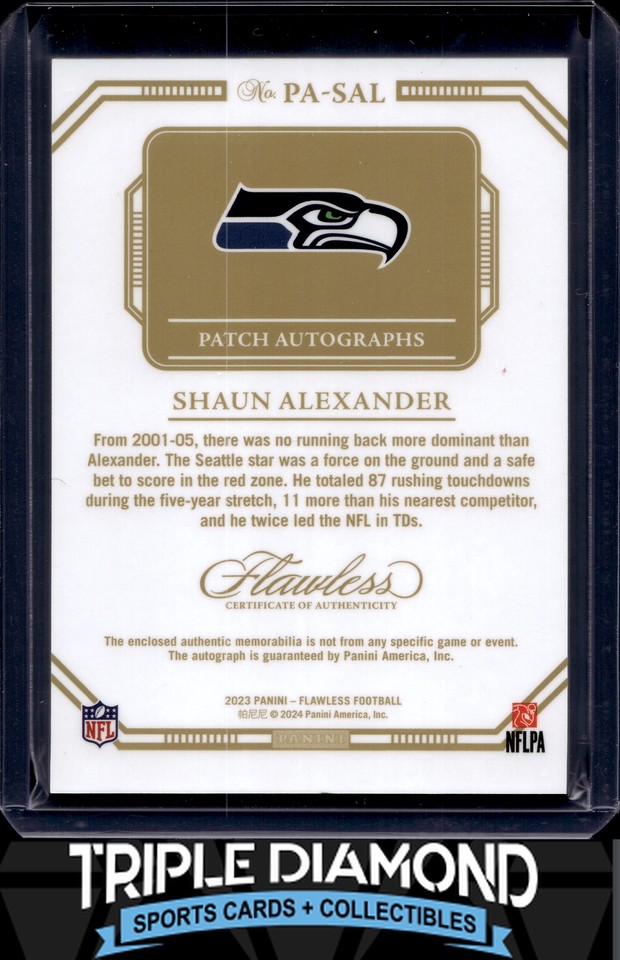2023 Panini Flawless Shaun Alexander Patch Autograph Auto #19/25 ...