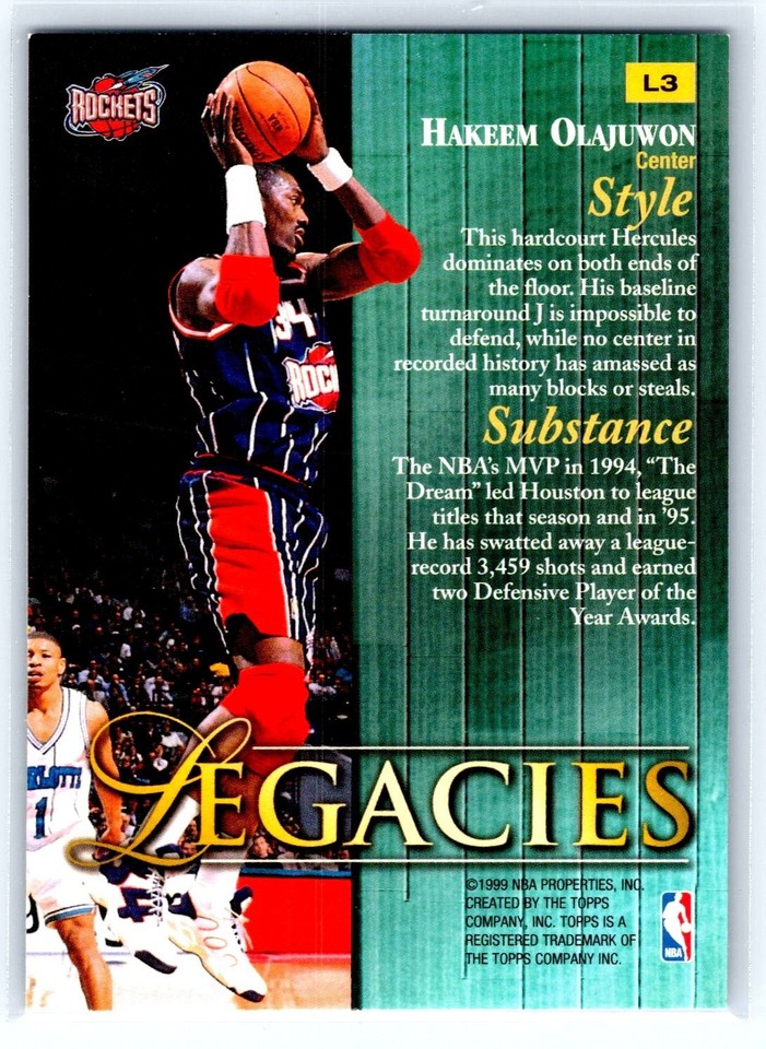 1998-99 Topps Legacies Hakeem Olajuwon #L3 HOF | eBay